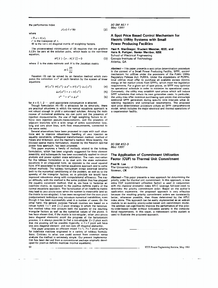 The Application of Commitment Utilization Factor (CUF) to Thermal Unit ...