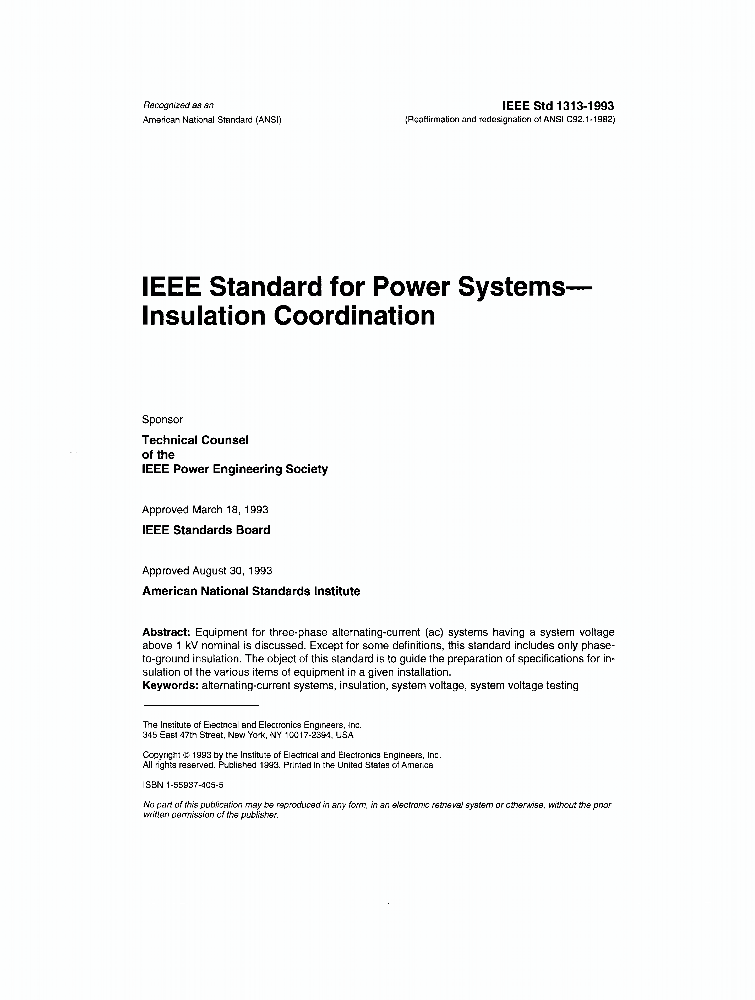 1313-1993 - IEEE Standard for Power Systems - Insulation Coordination ...