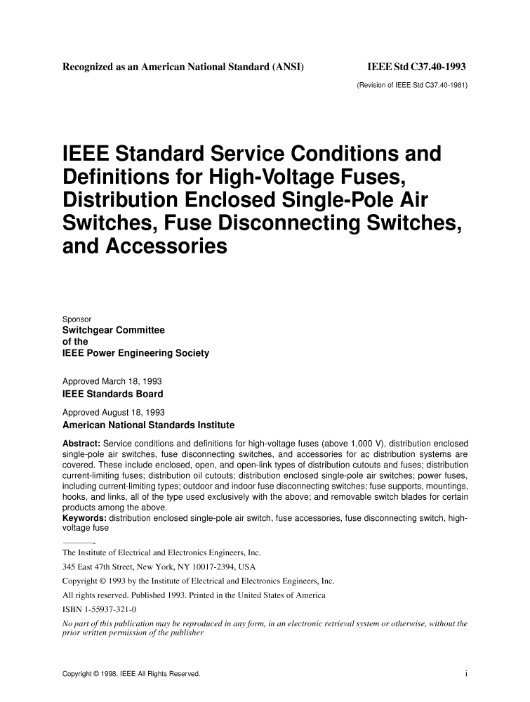 C37.40-1993 - IEEE Standard Service Conditions and Definitions for High ...