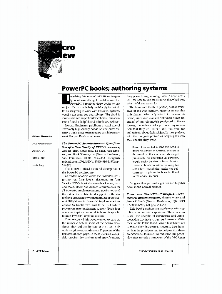 The PowerPC Architecture - A Specification of a New Family of RISC ...