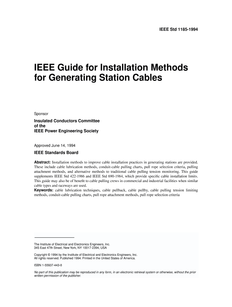 1185-1994 - IEEE Guide for Installation Methods for Generating Station ...