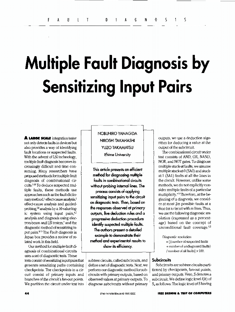 Multiple Fault Diagnosis By Sensitizing Input Pairs Ieee Journals And Magazine Ieee Xplore