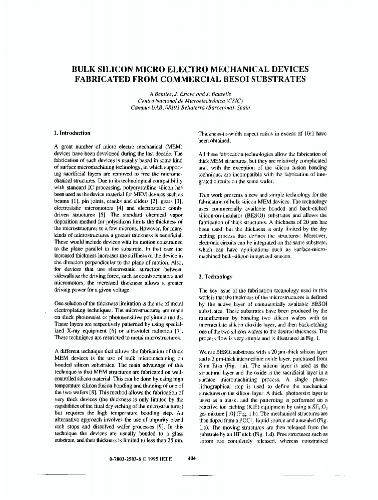Bulk silicon micro electro mechanical devices fabricated from ...