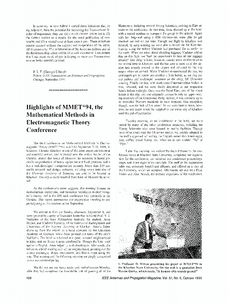 Highlights of MMET '94, the Mathematical Methods in Electromagnetic ...