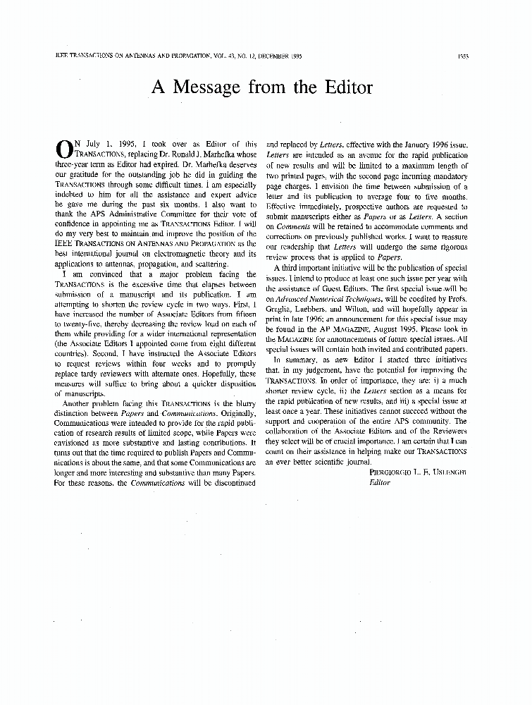 A Message from the Editor | IEEE Journals & Magazine | IEEE Xplore