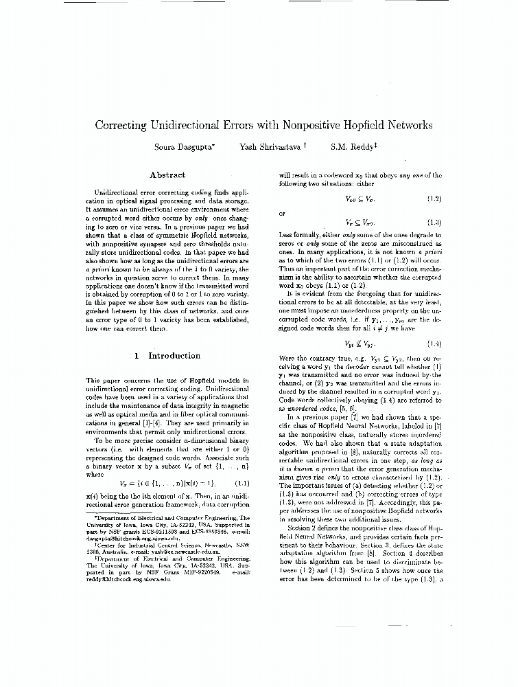 Correcting Unidirectional Errors with Nonpositive Hopfield Networks | IEEE Conference ...