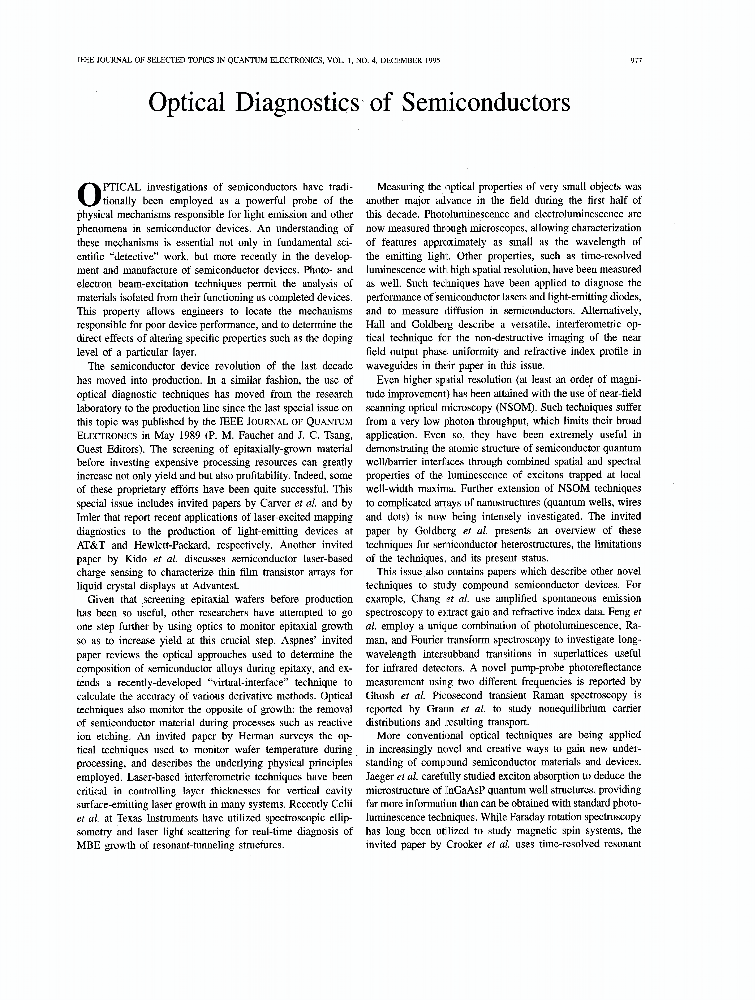 Optical Diagnostics of Semiconductors | IEEE Journals & Magazine | IEEE ...