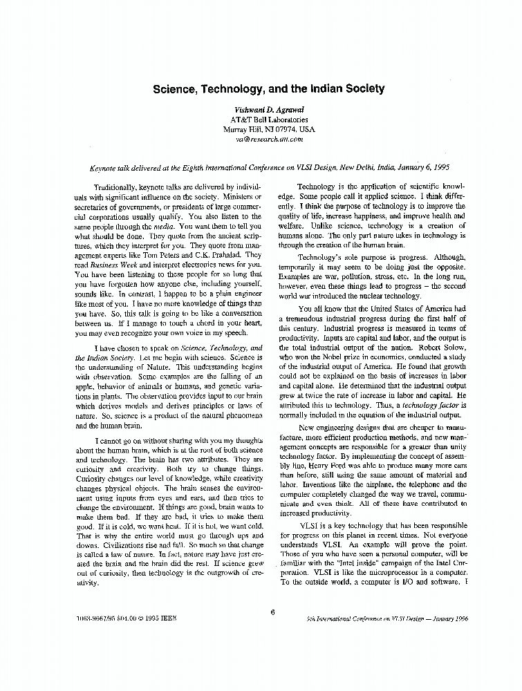Science, Technology, and the Indian Society | IEEE Conference ...