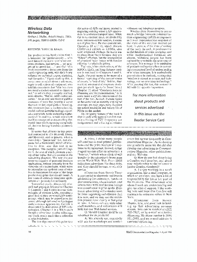 Wireless Data Networking Book Review Ieee Journals And Magazine Ieee Xplore