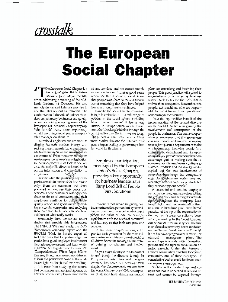 The European Social Chapter | IET Journals & Magazine | IEEE Xplore
