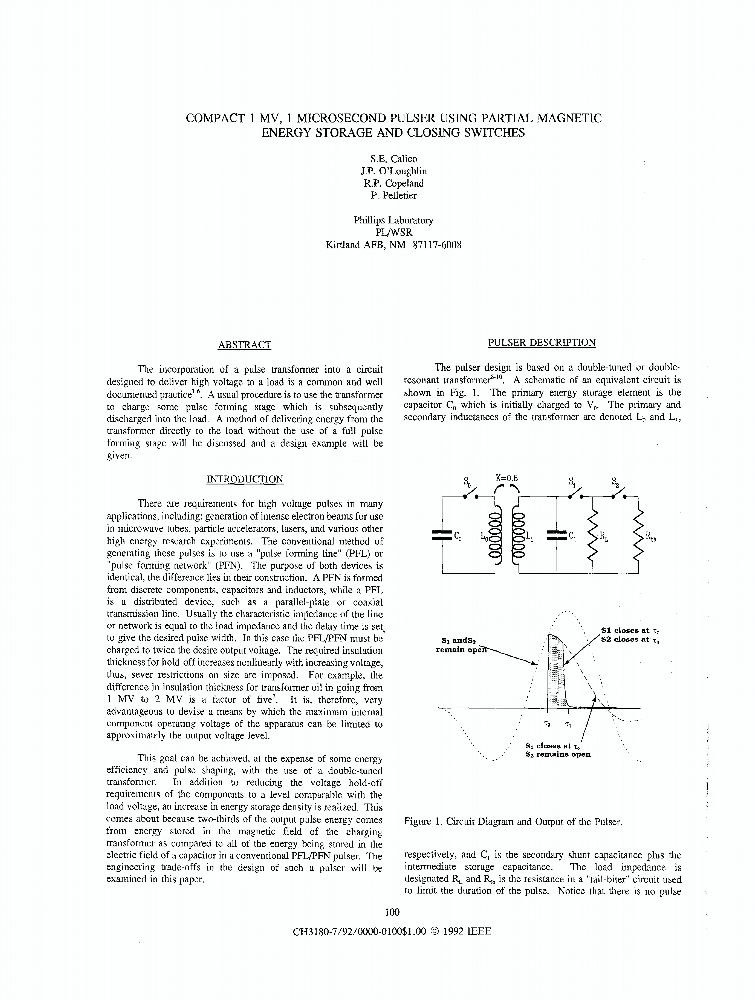 COMPACT 1 MV, 1 MICROSECOND PULSER USING PARTIAL MAGNETIC ENERGY ...