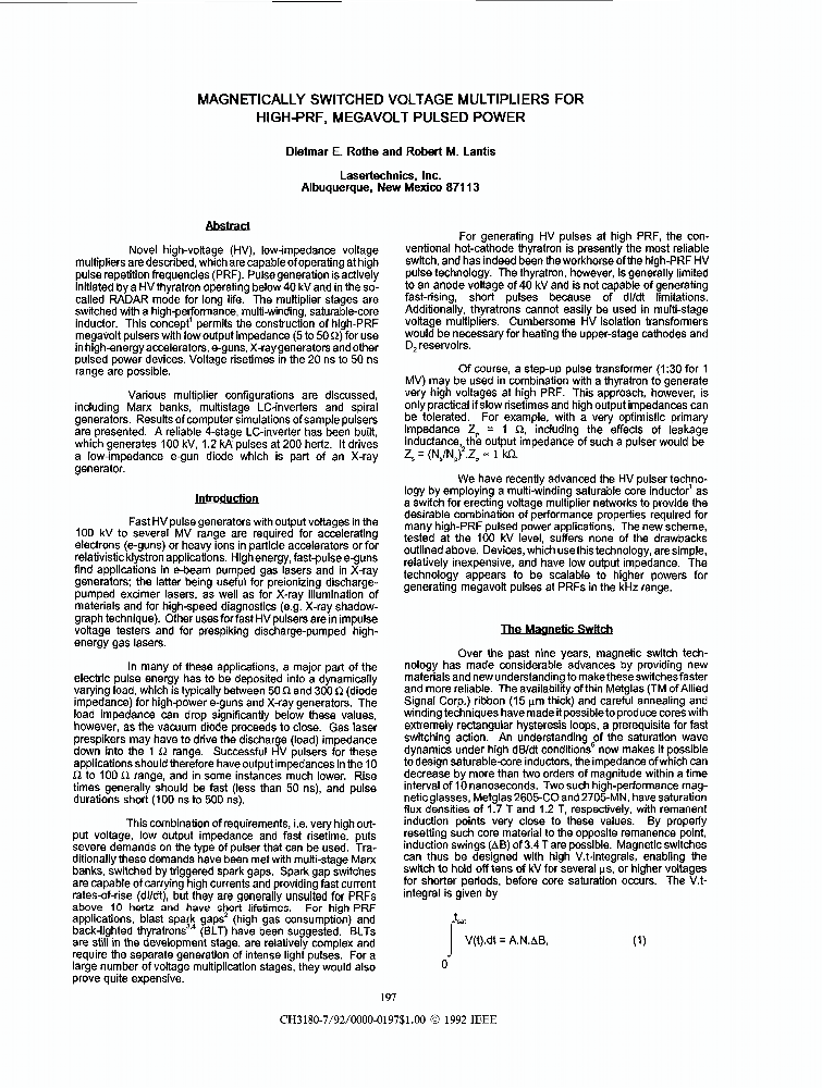 MAGNETICALLY SWITCHED VOLTAGE MULTIPLIERS FOR HIGH-PRF, MEGAVOLT PULSED ...