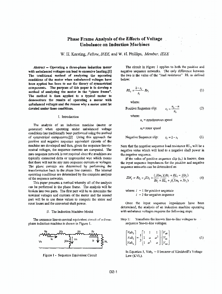 Phase Frame Analysis of the Effects of Voltage Unbalance on Induction ...