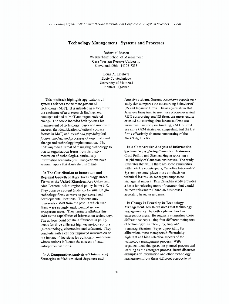 Technology Management: Systems and Processes | IEEE Conference ...