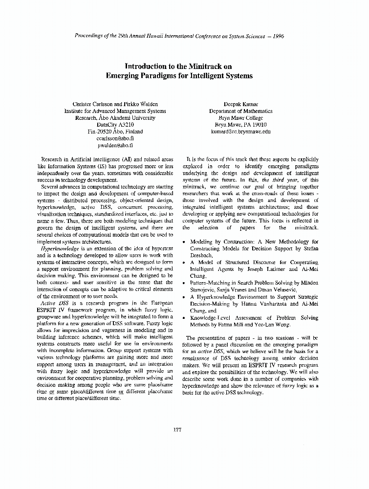 Introduction to the Minitrack on Emerging Paradigms for Intelligent Systems | IEEE Conference ...