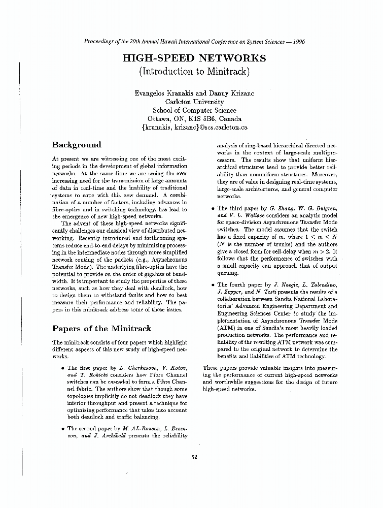HIGH-SPEED NETWORKS (Introduction to Minitrack) | IEEE Conference ...