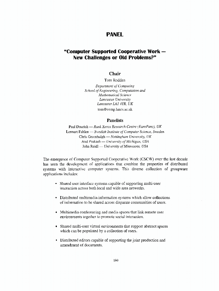 "Computer Supported Cooperative Work - New Challenges or Old Problems ...