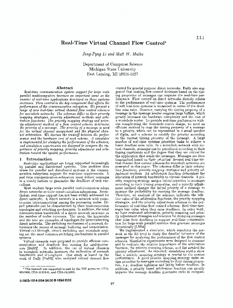 Real-time virtual channel flow control | IEEE Conference Publication ...