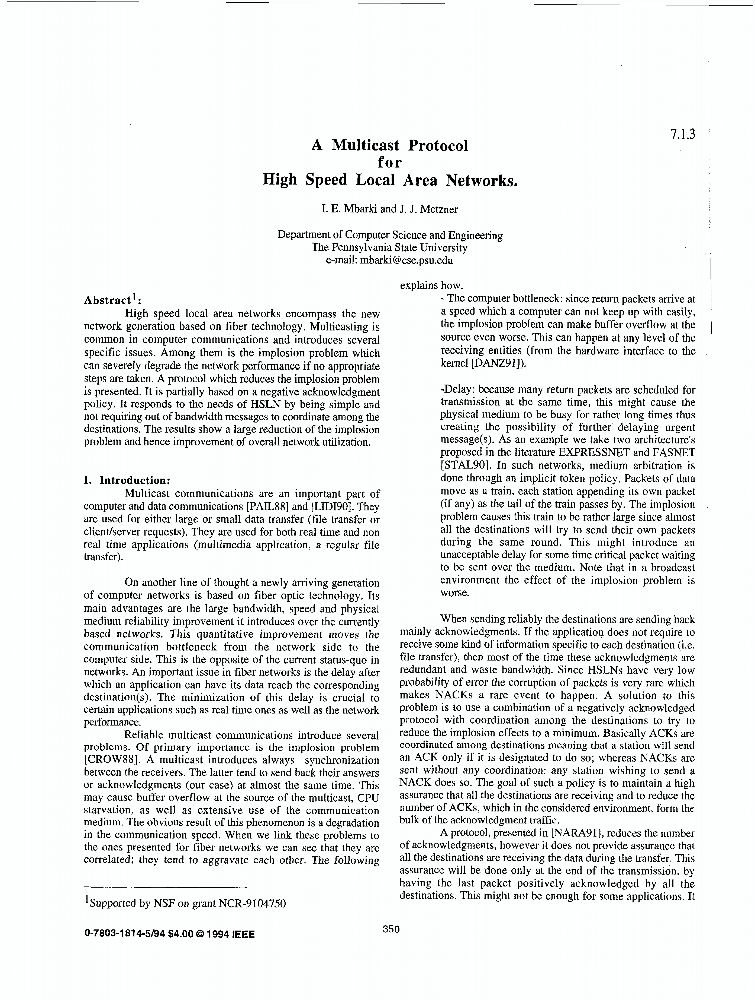 A Multicast Protocol For High Speed Local Area Networks Ieee Conference Publication Ieee Xplore