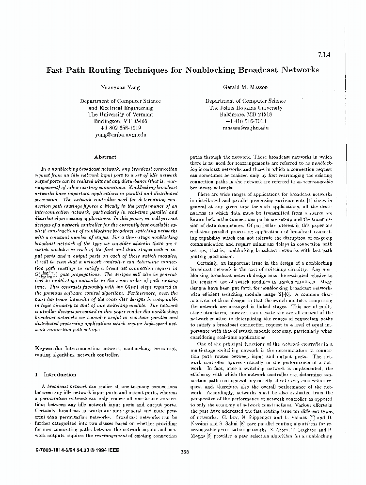 Fast Path Routing Techniques for Nonblocking Broadcast Networks | IEEE Conference Publication ...