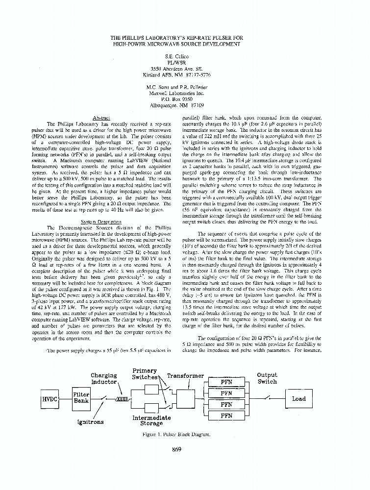 THE PHILLIPS LABORATORY'S REP-RATE PULSER FOR HIGH-POWER MICROWAVE ...