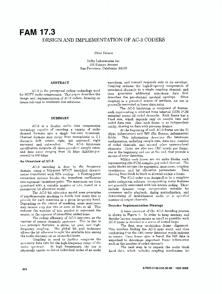 DESIGN AND IMPLEMENTATION OF AC-3 CODERS | IEEE Conference Publication ...