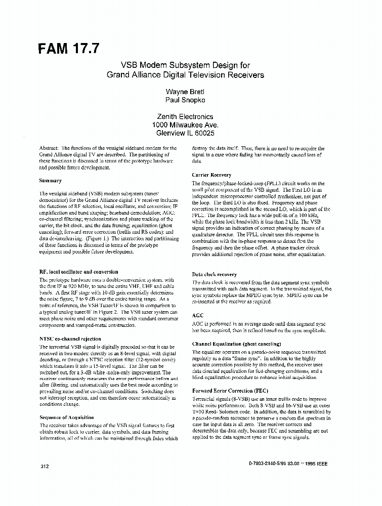VSB Modem Subsystem Design for Grand Alliance Digital Television ...