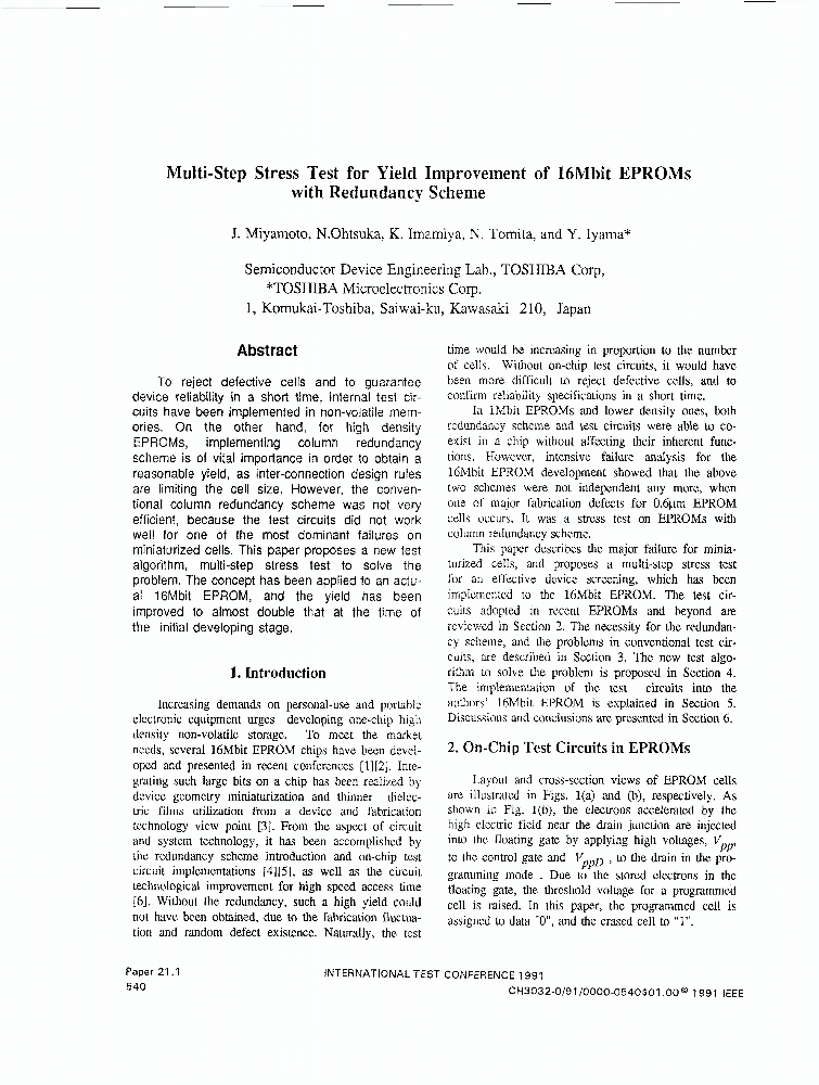 Multi-Step Stress Test for Yield Improvement of 16Mbit EPROMs with ...