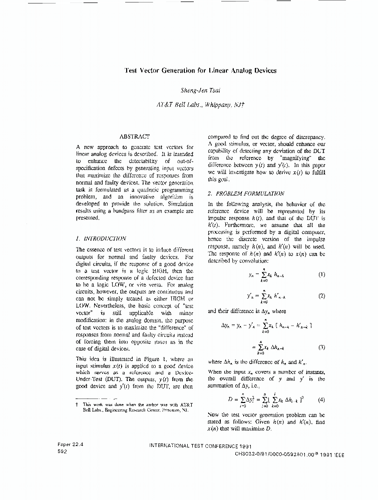 Test Vector Generation for Linear Analog Devices | IEEE Conference ...