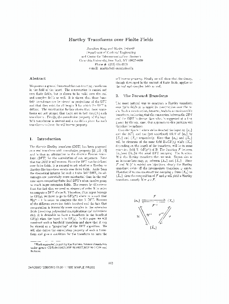Hartley Transforms over Finite Fields | IEEE Conference Publication | IEEE Xplore