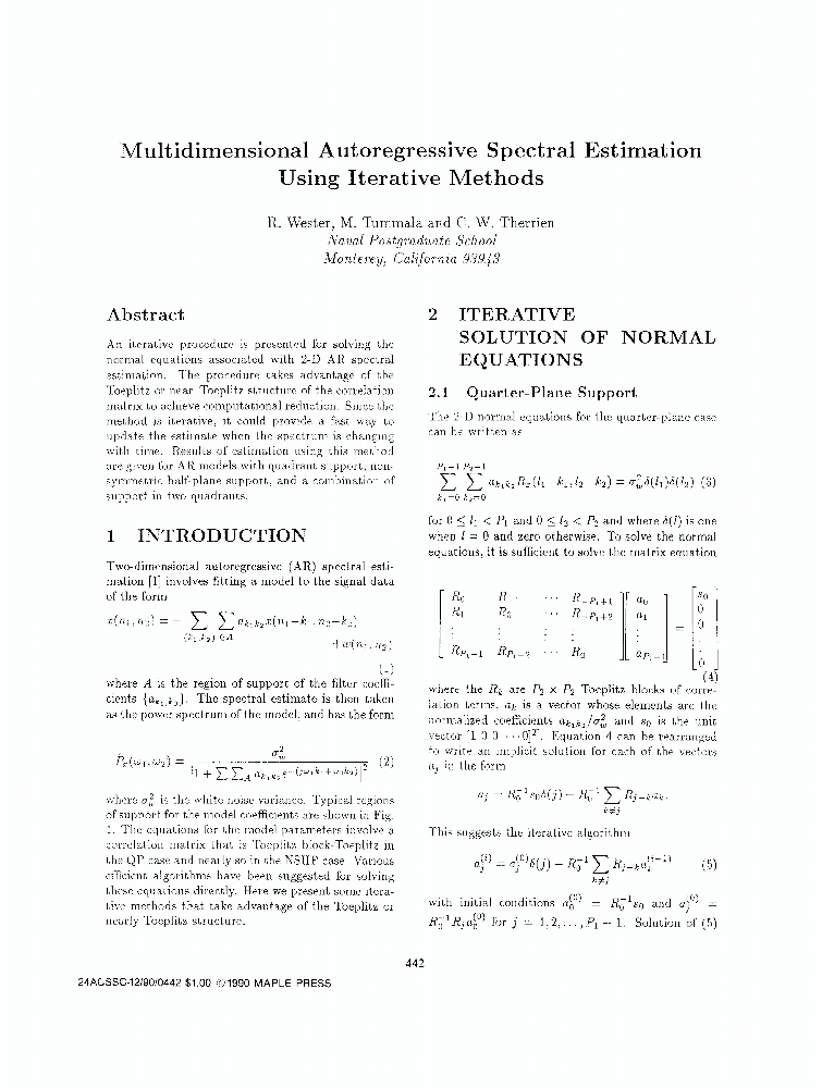 Multidimensional Autoregressive Spectral Estimation Using Iterative ...