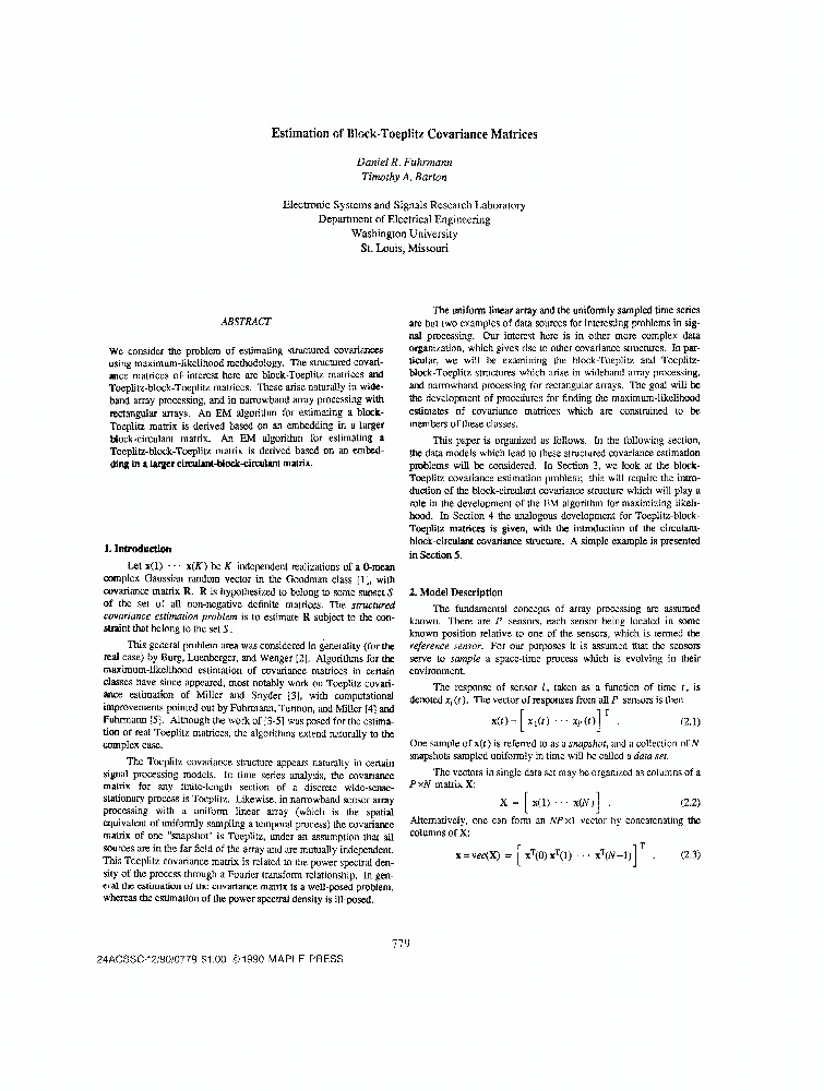Estimation Of Block Toeplitz Covariance Matrices Ieee Conference Publication Ieee Xplore