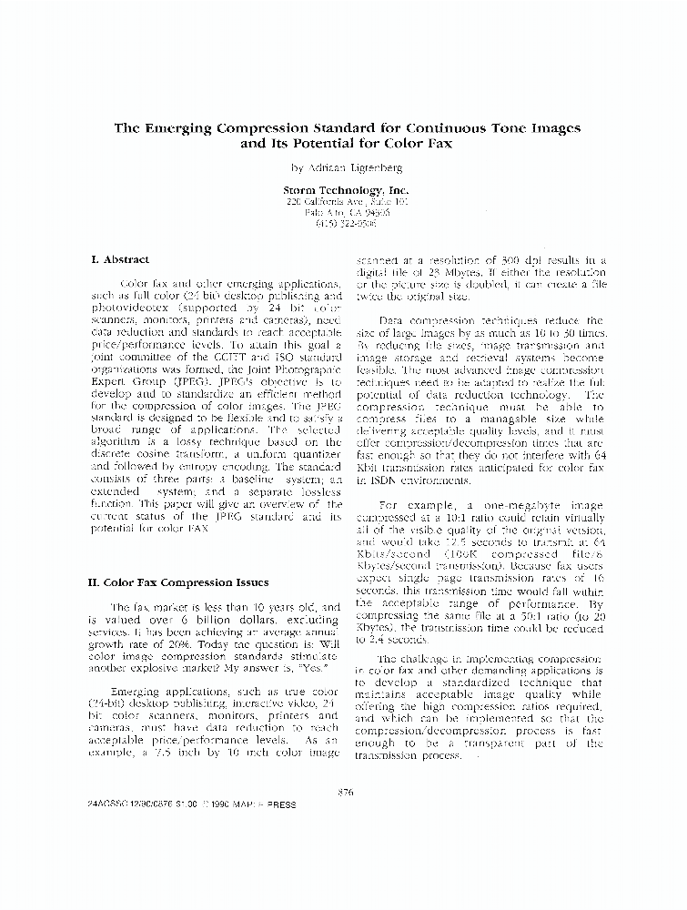 The Emerging Compression Standard for Continuous Tone Images and Its ...