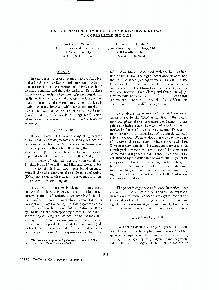 ON THE CRAMER RAO BOUND FOR DIRECTION FINDING OF CORRELATED SIGNALS ...