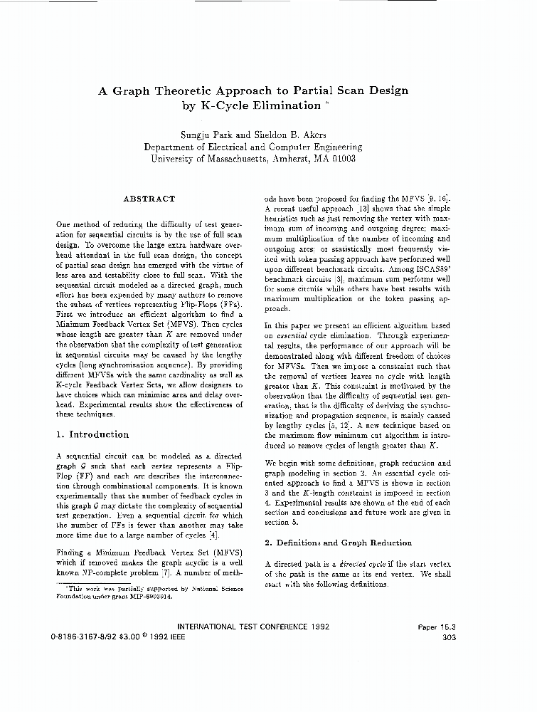 A Graph Theoretic Approach To Partial Scan Design By K Cycle Elimination Ieee Conference