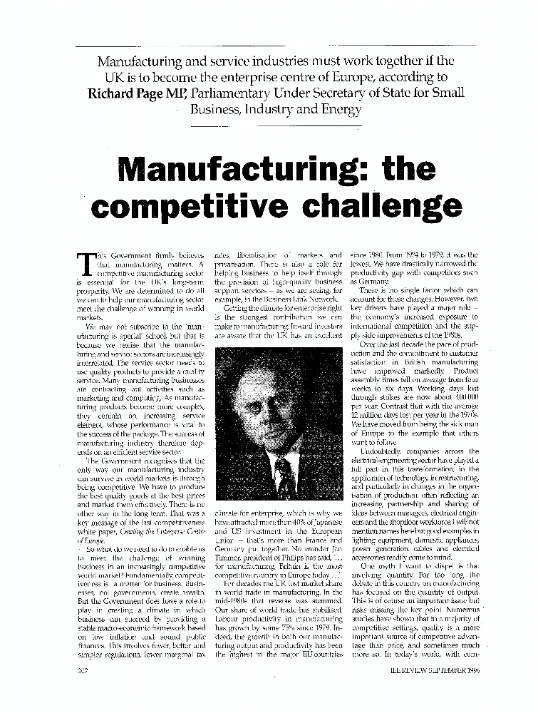 Manufacturing: the competitive challenge--Manufacturing and service ...