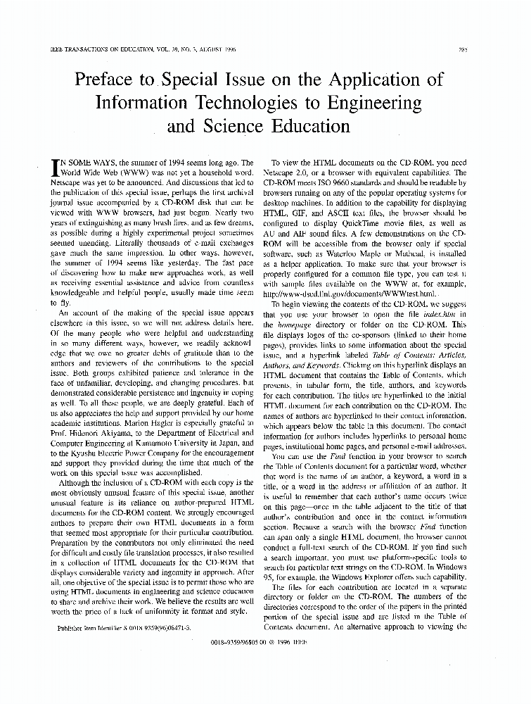 Preface to Special Issue on the Application of Information Technologies ...