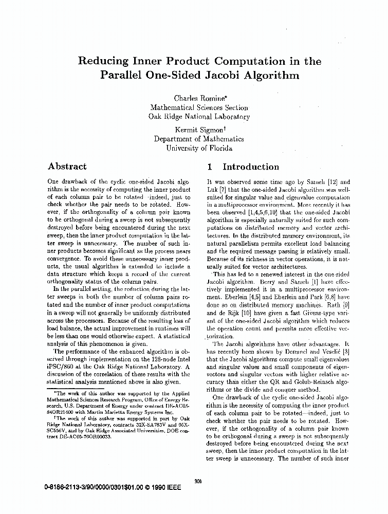 Reducing Inner Product Computation in the Parallel One-Sided Jacobi Algorithm | IEEE Conference ...