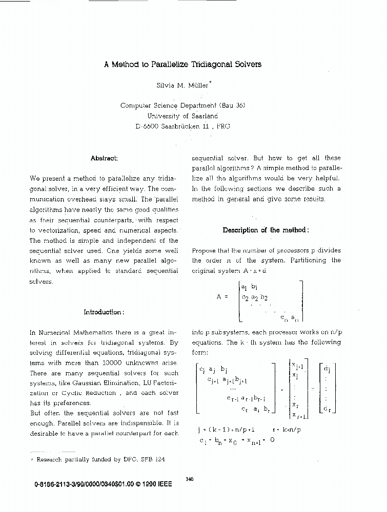 A Method To Parallelize Tridiagonal Solvers Ieee Conference Publication Ieee Xplore