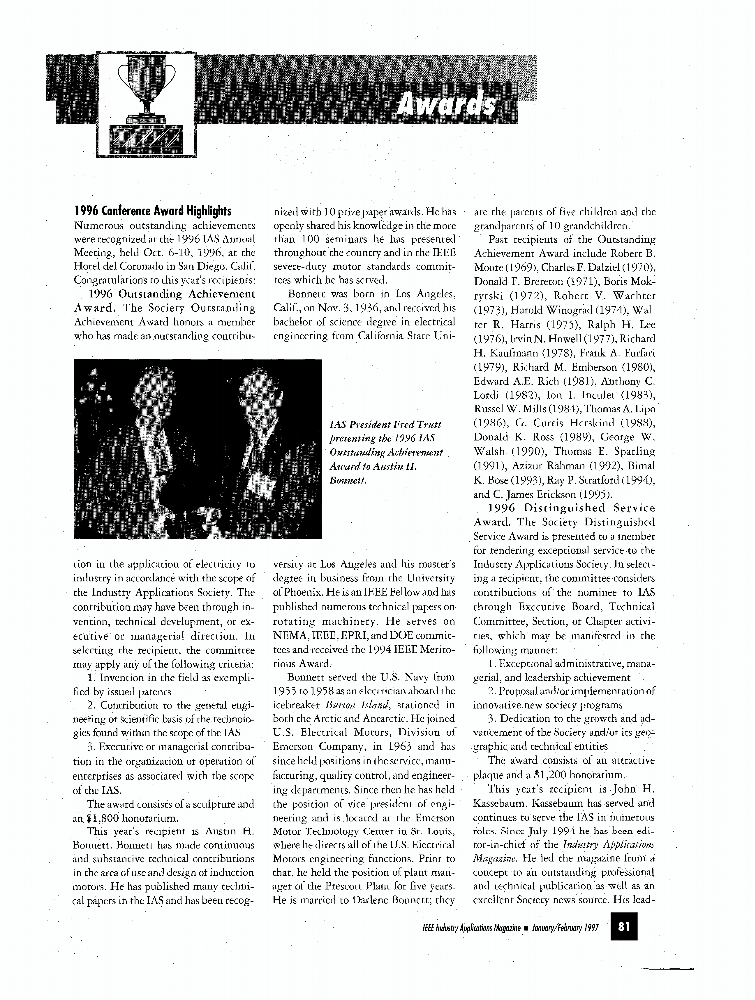 1996 Conference Award Highlights | IEEE Journals & Magazine | IEEE Xplore