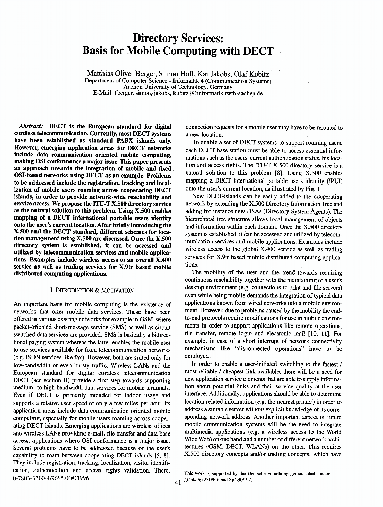 Directory Services: Basis for Mobile Computing with DECT | IEEE ...