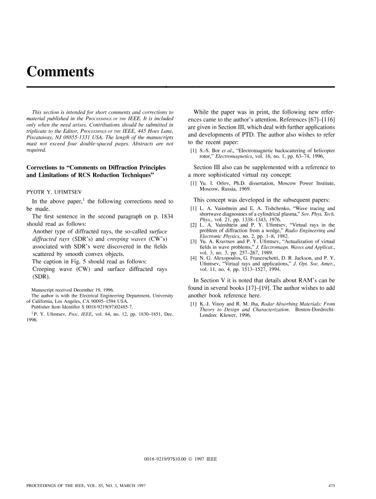 Corrections To Comments On Diffraction Principles And Limitations Of Rcs Reduction Techniques