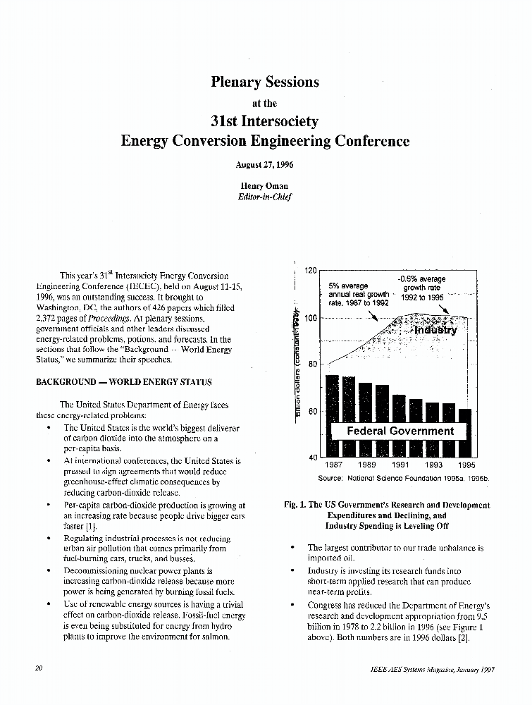 Plenary Sessions at the 31st Intersociety Energy Conversion Engineering ...
