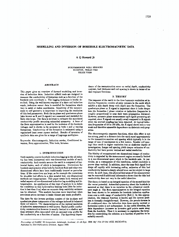 Modelling And Inversion Of Borehole Electromagnetic Data Ieee Conference Publication Ieee Xplore