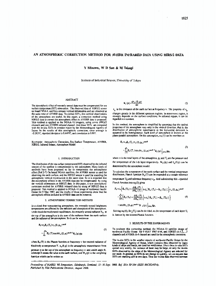 An Atmospheric Correction Method For Avhrr Infrared Data Using Hirs2 Data Ieee Conference