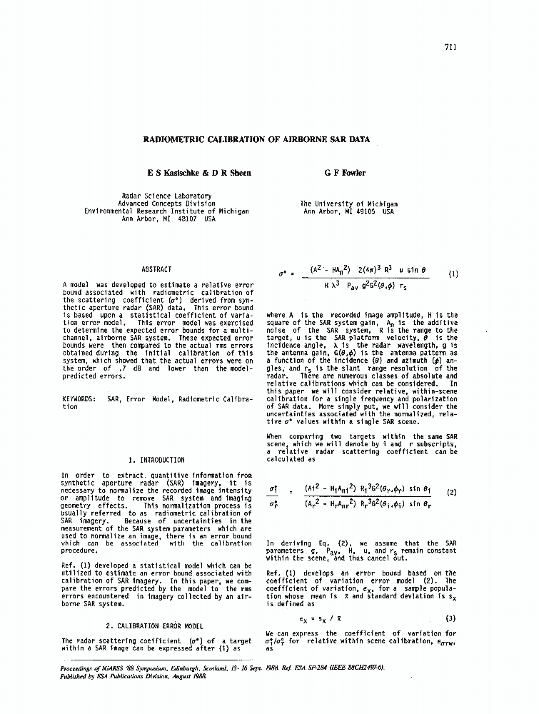 Radiometric Calibration Of Airborne Sar Data Ieee Conference Publication Ieee Xplore