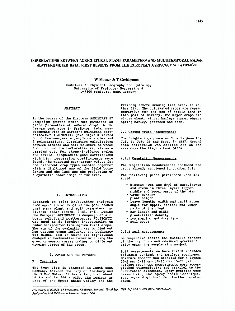 Correlations Between Agricultural Plant Parameters And Multitemporal ...