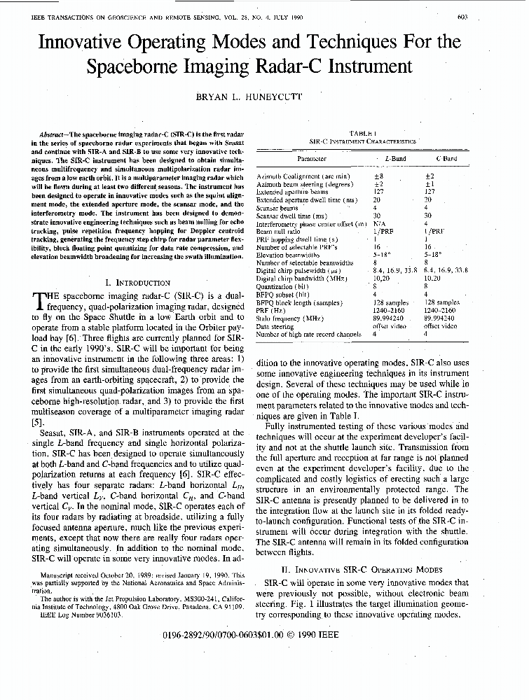 Innovative Operating Modes And Techniques For The Spaceborne Imaging Radar C Instrument Ieee
