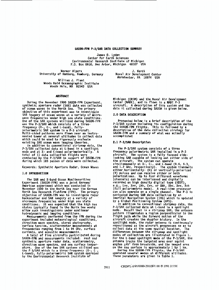 Saxon-fpn P-3/sar data collection Summary | IEEE Conference Publication ...