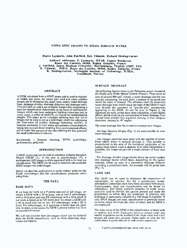 Using Spot Images To Study Surface Water | IEEE Conference Publication ...